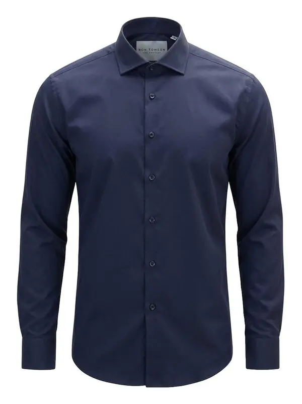 RON TOMSON Non-iron Pure Cotton Spread Collar Dress Shirt Navy - Blue