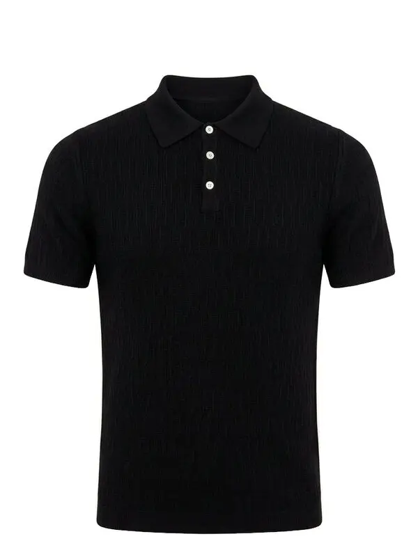 RON TOMSON Short Sleeve Textured Polo Shirt - Black