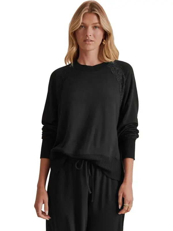 Splendid Supersoft Lace Trim Crewneck - Java