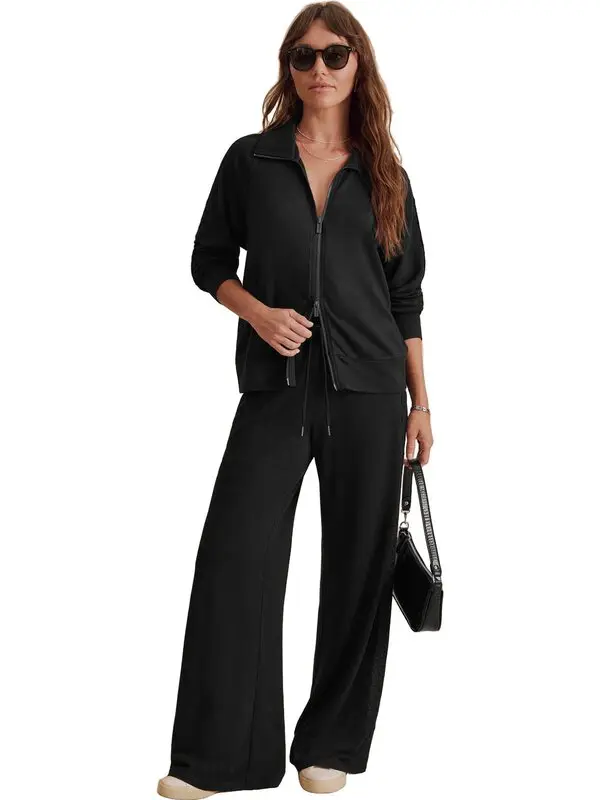 Splendid Supersoft Lace Trim Zip Up - Black