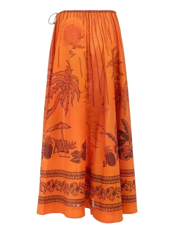 ALEMAIS Graphic-print Drawstring Midi Skirt - Orange