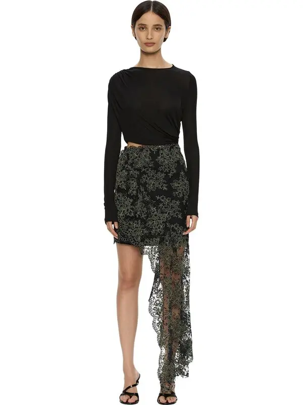 Christopher Esber Verve Twisted Tee Lace Long Sleeve Dress - Black