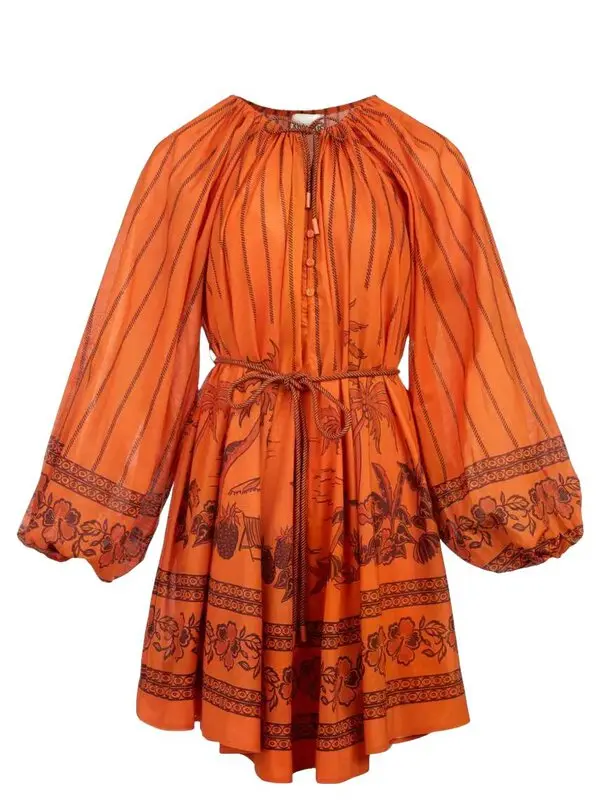 ALEMAIS Graphic-print Belted Mini Dress - Orange