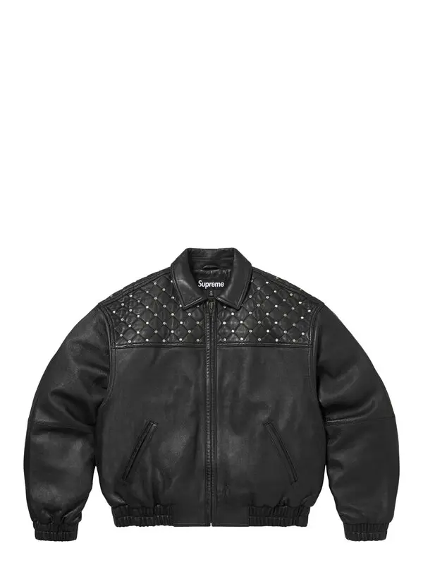 Supreme Swarovski Studded Quilted Leather Jacket - Black