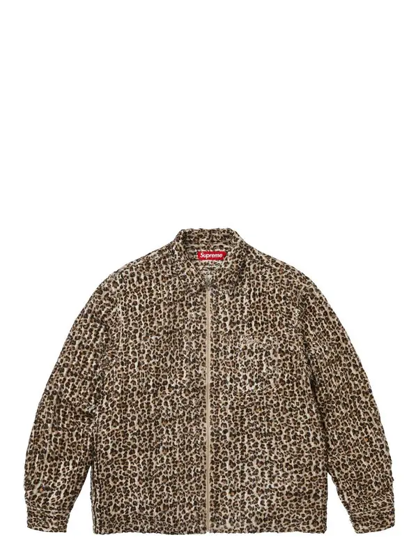 Supreme Leopard Frayed Zip Up Shirt - Tan
