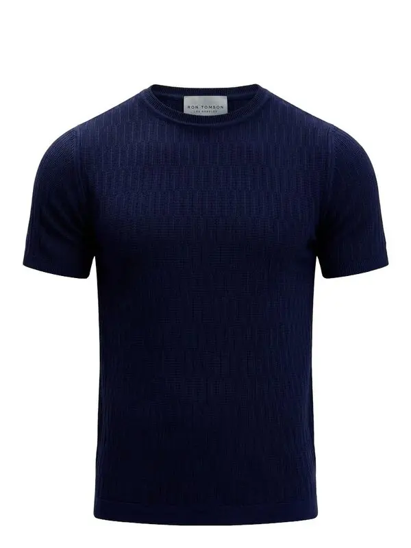 RON TOMSON Short Sleeve Textured Top Navy - Blue