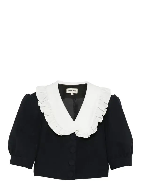 SHUSHU/TONG Ruffled-collar Cropped Jacket - Blue