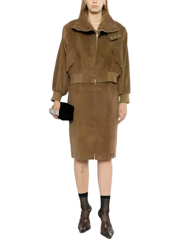 BONBOM Logo Patched Corduroy Skirt - Brown