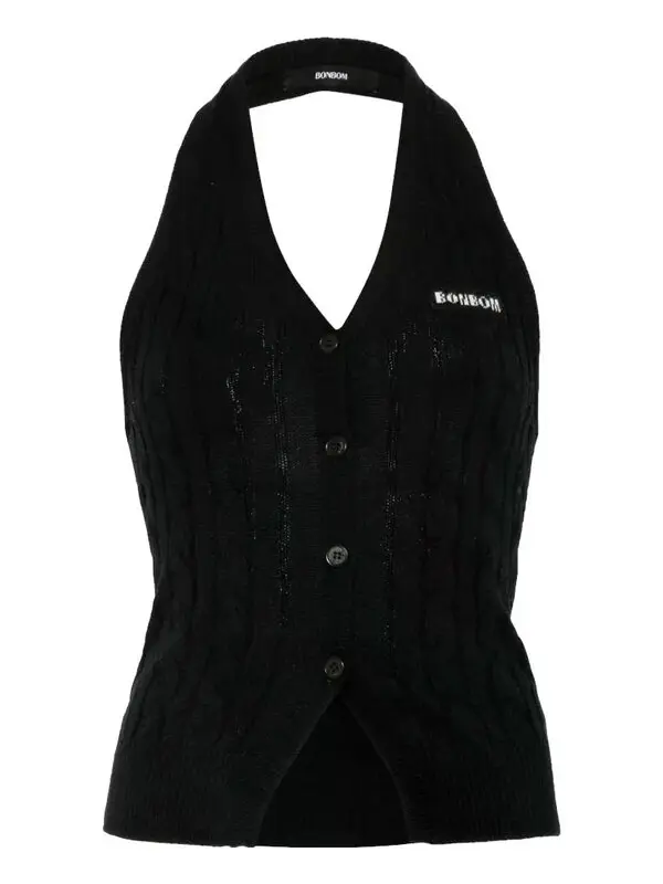 BONBOM Cable-knit Halterneck Top - Black