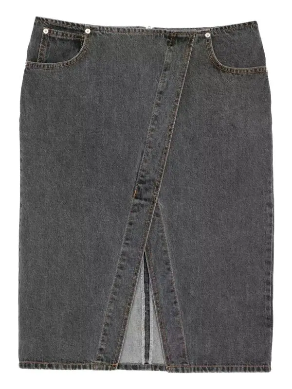 PUSHBUTTON Diagonal-slit Denim Skirt - Grey