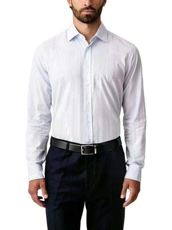 Karl Lagerfeld Vertical-stripe Logo-embroidered Shirt - Blue