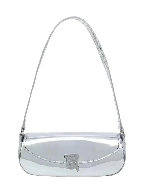 Karl Lagerfeld Metallic-effect Logo-plaque Shoulder Bag - Silver