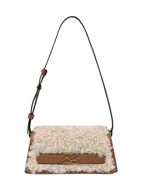 Karl Lagerfeld Shearling-trim Logo-plaque Shoulder Bag - Brown