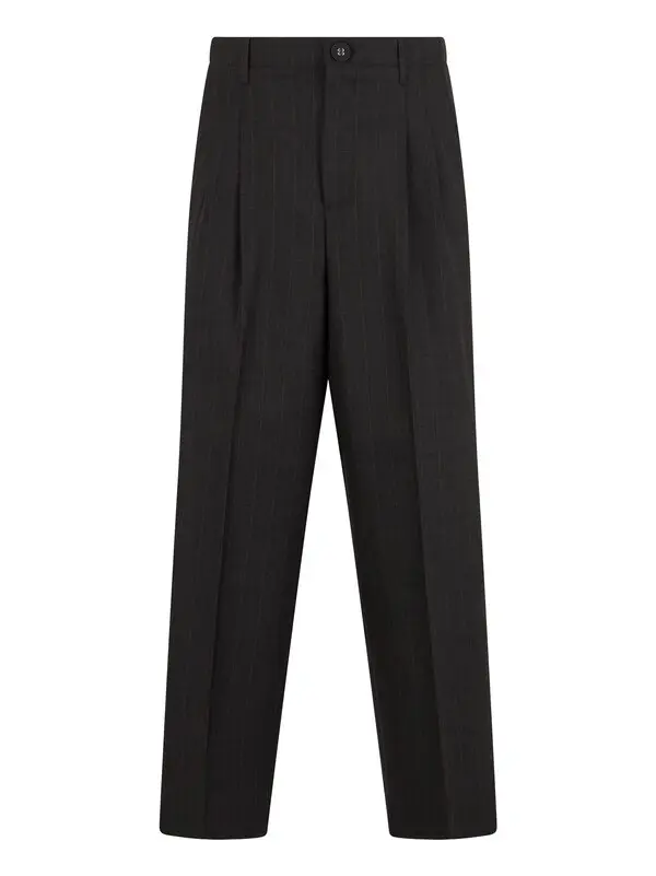 AMI Paris Lightweight Wool Trousers With Wide Leg And High Waist - Grey