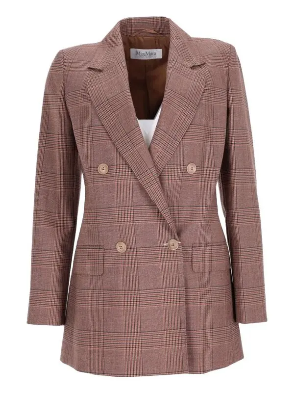 Max Mara Double-breasted Plaid Blazer Jacket - Brown