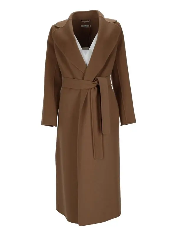 Max Mara Draped Wrap Overcoat In 100% Virgin Wool - Beige