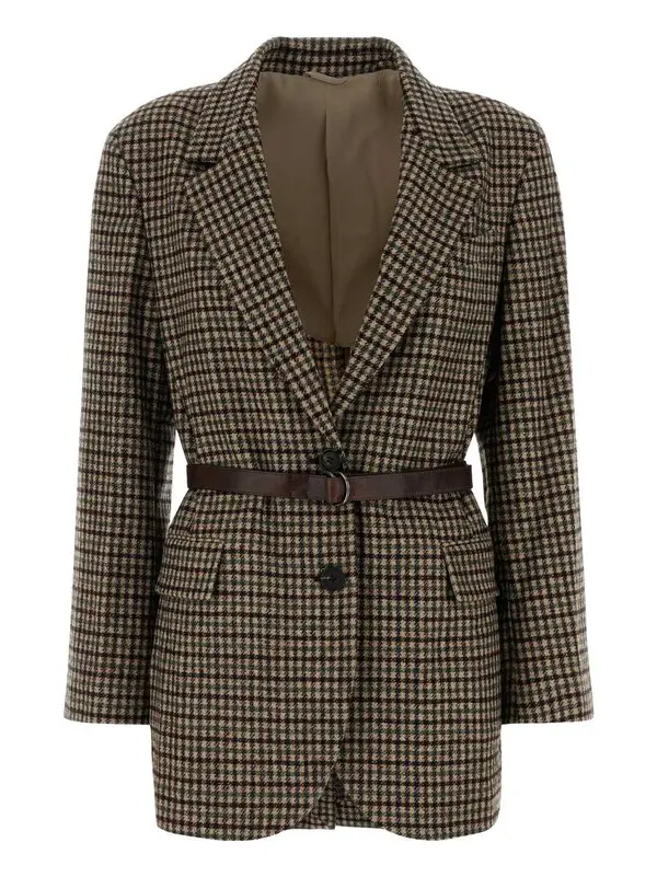 Brunello Cucinelli Embroidered Wool-blend Blazer - Checked
