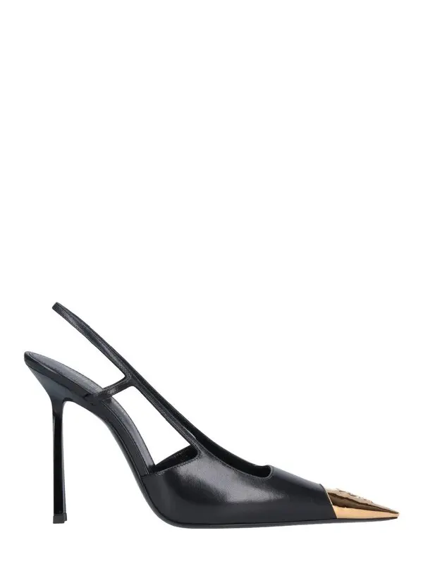 Saint Laurent Nappa Leather Heeled Shoe With Sculpted Metal Detail - Black