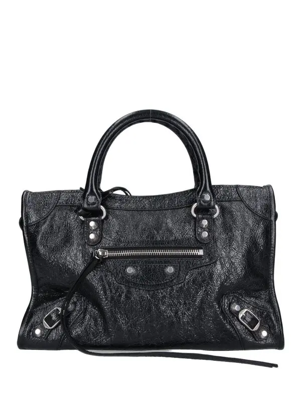 Balenciaga Sculpted Lamb Leather Shoulder Bag With Brass & Plexiglass Accents - Black