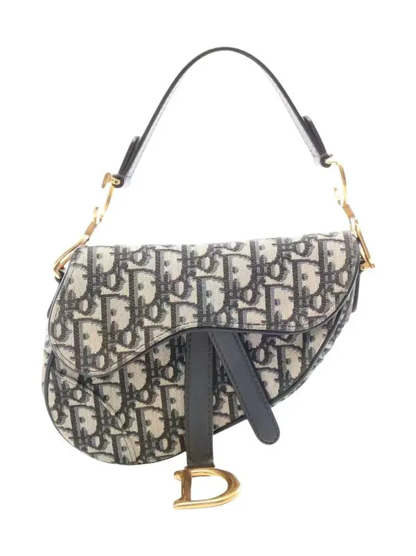 Dior 1990-2010 Mini Oblique Canvas Saddle Bag Satchel - Blue