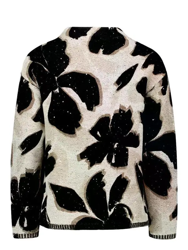 BETTY BARCLAY Floral-print Sequin-embellished Sweater - Neutrals