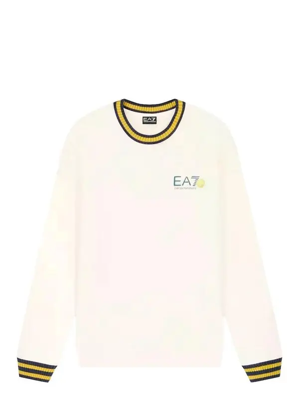EA7 Graphic-print Striped-trim Sweatshirt - Neutrals