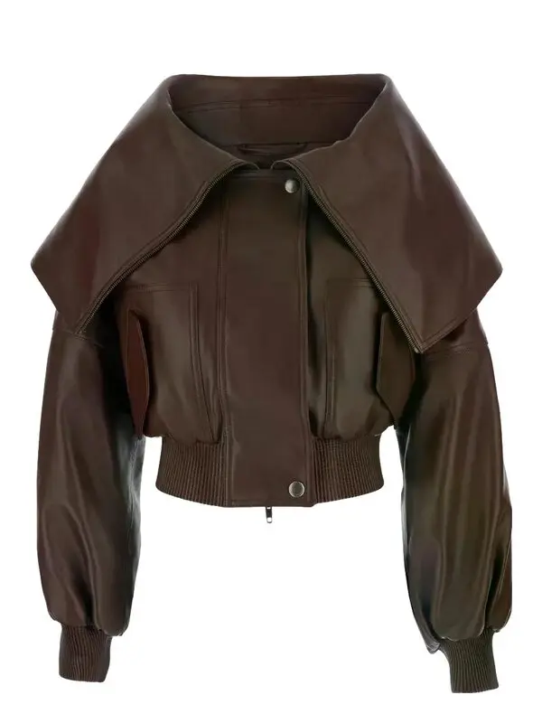 Balenciaga Exaggerated-collar Leather Jacket - Brown