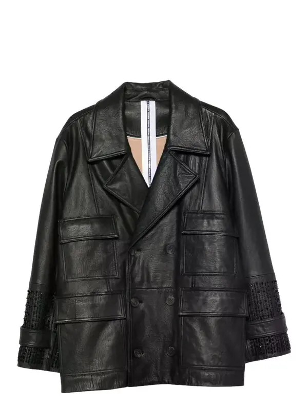 SWORD 6644 Bead-embellished Double-breasted Coat - Black