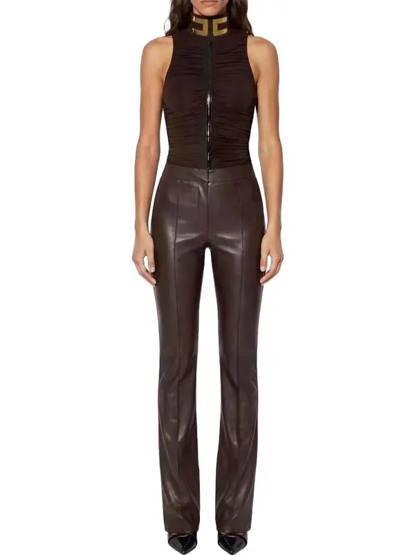 Elisabetta Franchi Bodysuit In Stretch Jersey Fabric With Jewel Collar - Brown
