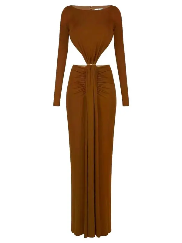 Elisabetta Franchi Red-carpet Dress In Jersey Fabric With Cut-outs - Brown