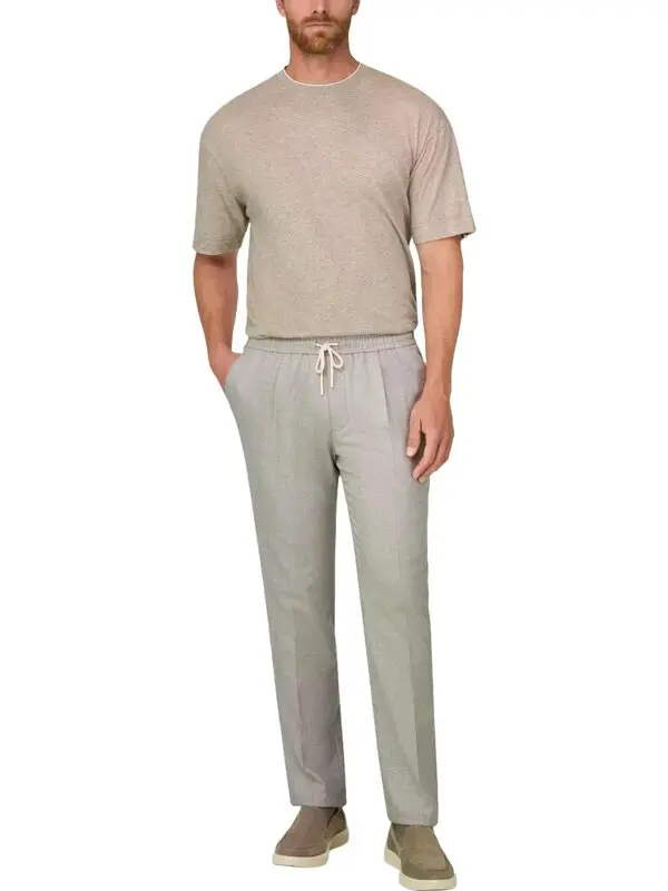 Boggi Milano City Trousers In Mélange Wool Flannel - Neutrals