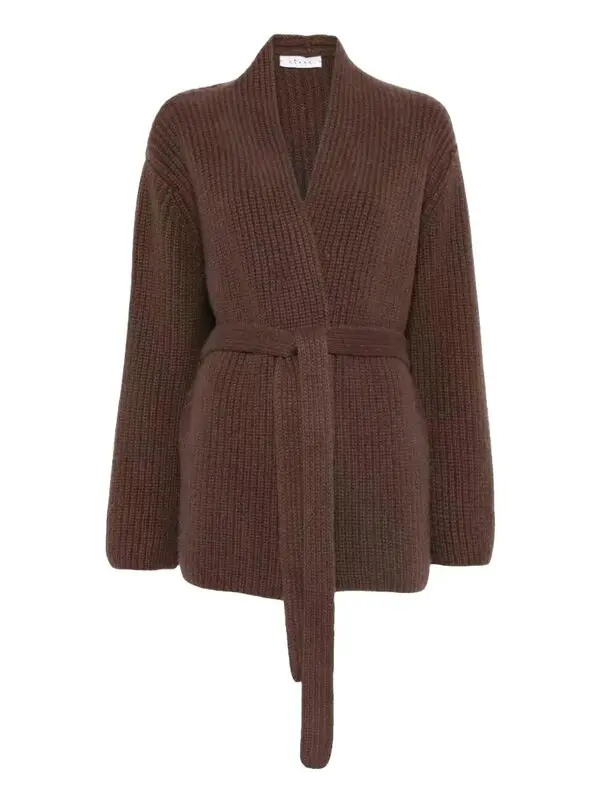 LISKA Ribbed Belted Cardigan - Brown