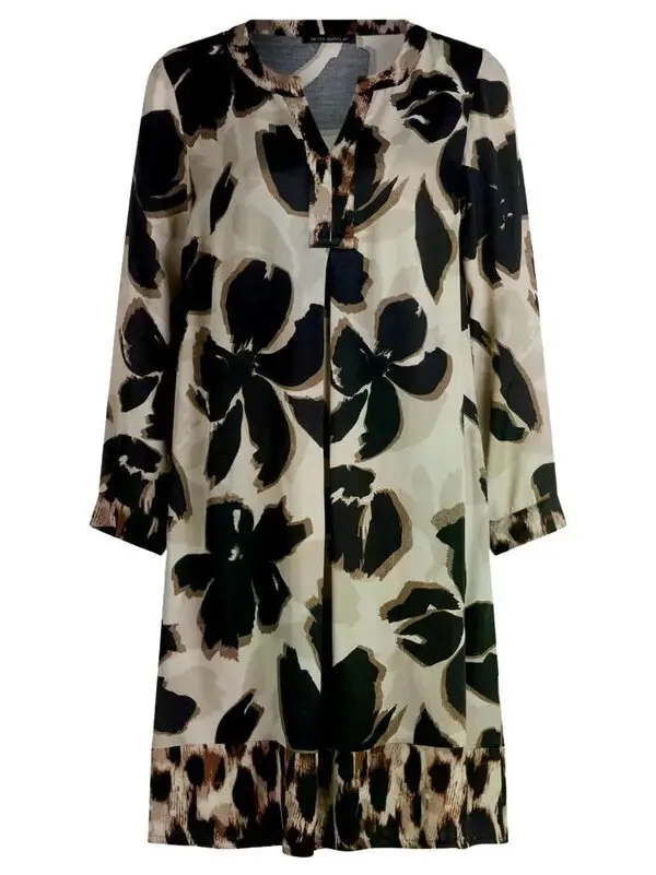 BETTY BARCLAY Floral-print Leopard-trim Midi Dress - Neutrals