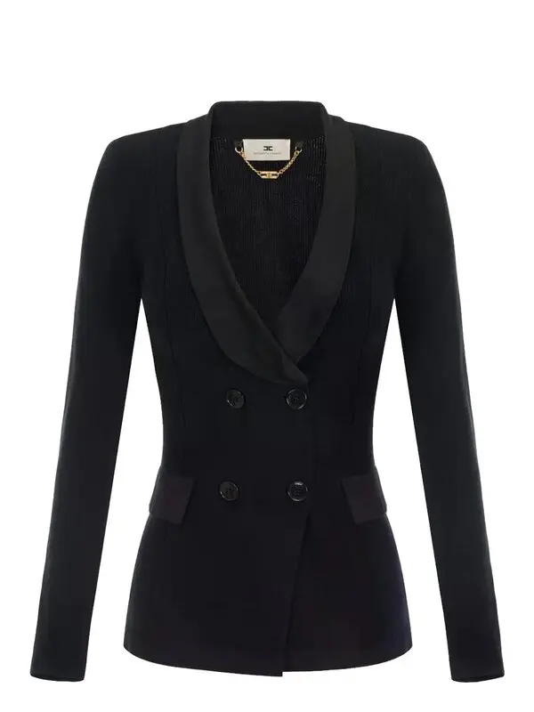 Elisabetta Franchi Knit Jacket With Shiny Viscose Details - Black