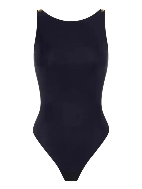 Elisabetta Franchi Bodysuit In Crêpe Jersey Fabric With Jewel Logos - Blue