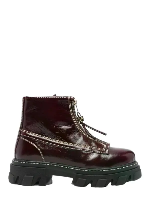 GANNI Cleated Zip-detail Ankle Boots - Red