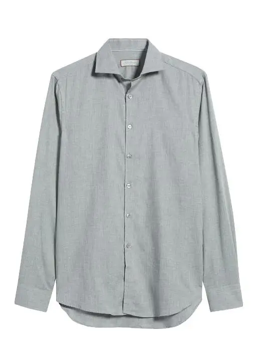Canali Regular Fit Herringbone Button Up Shirt - Grey