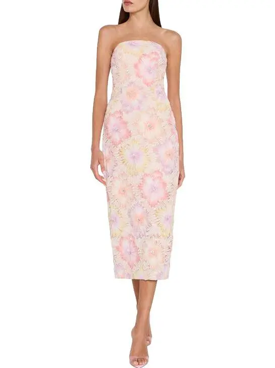 MILLY Kait Floral Embroidered Strapless Midi Dress - Rainbow Multi