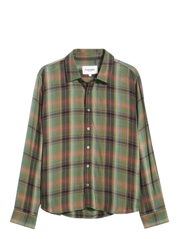CORRIDOR Homestead Long Sleeve Plaid Rayon Shirt - Army