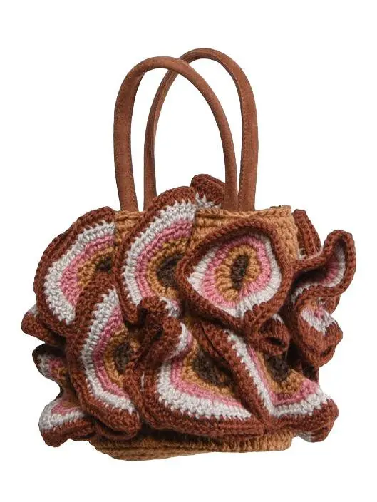 Farm Rio Crochet Flower Handbag - Brown Multi