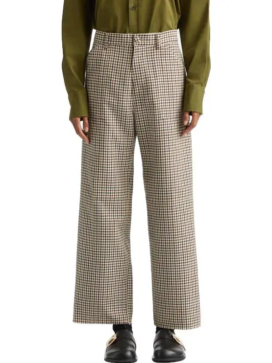 Plan C Check Wool Straight Leg Trousers - Black/cream Check