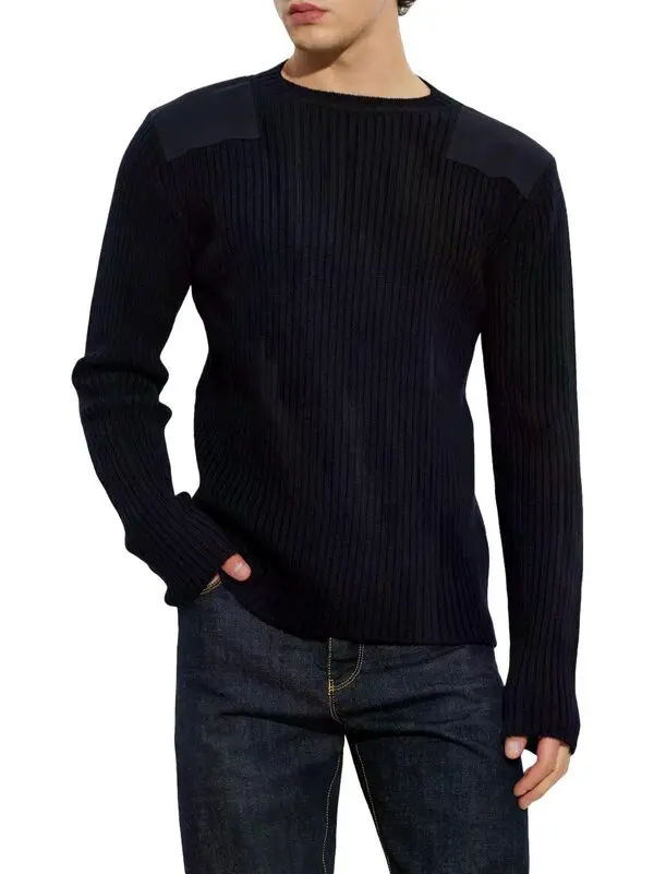 Fendi Ribbed-knit Shoulder-patch Sweater - Blue