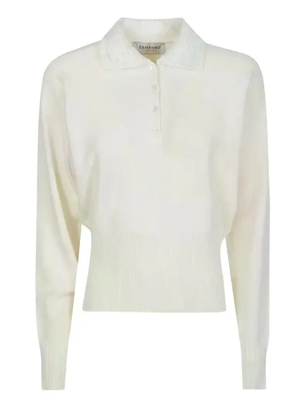 ERMANNO FIRENZE Lace-collar Polo Top - Neutrals