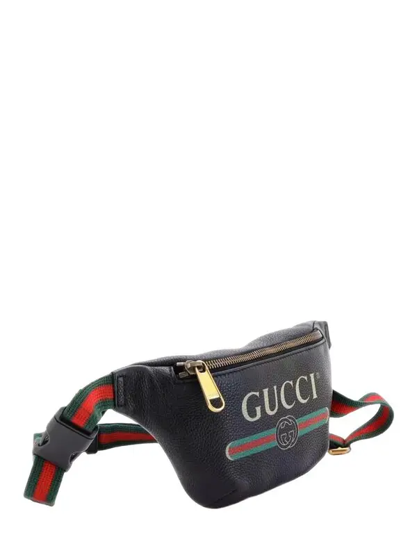 Gucci Logo Printed Leather Small Belt Bag - Black