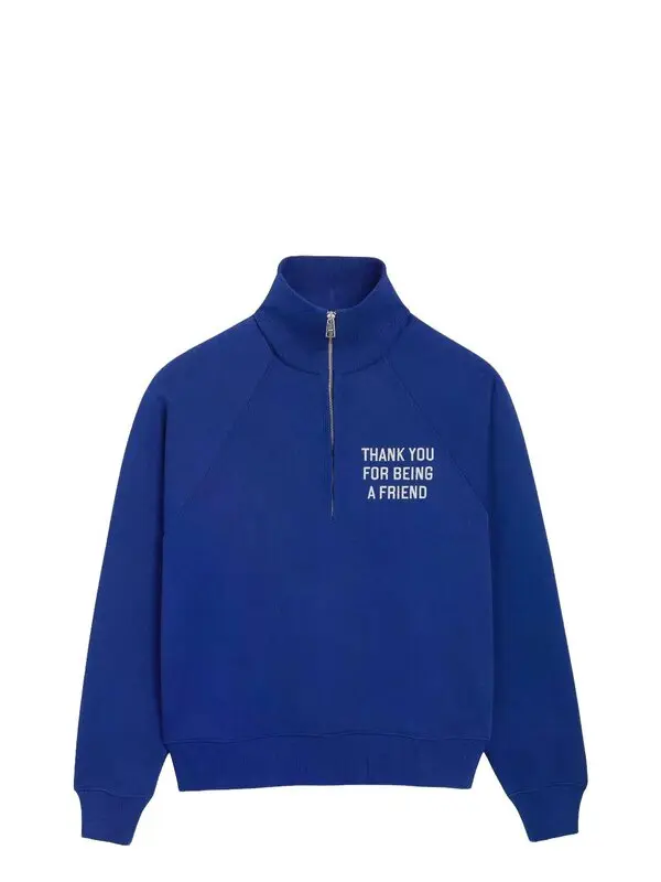 AMI Paris Zipped Cotton Thank You For Being A Friend Sweatshirt - Blue