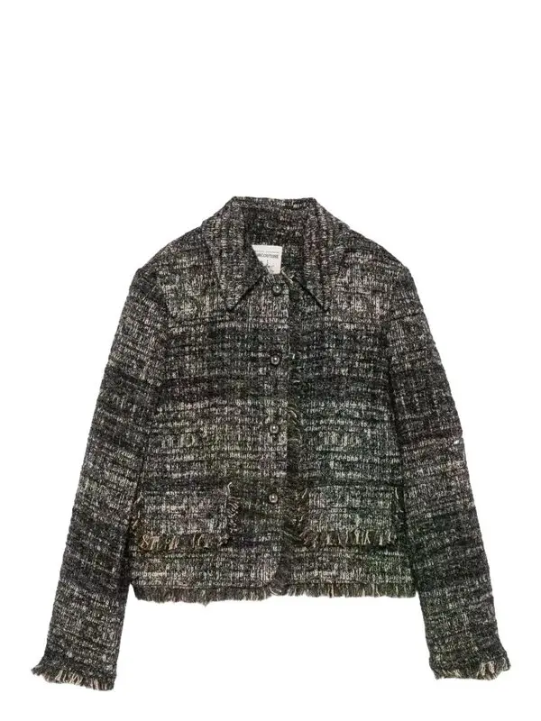 SEMICOUTURE Bouclé Frayed Jacket - Black