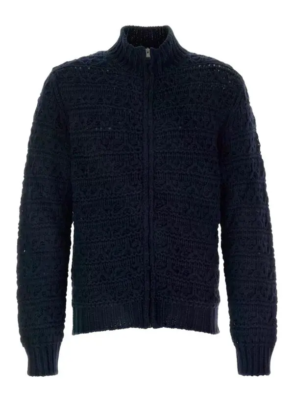 Canali Cable-knit Zip-up Cardigan - Blue