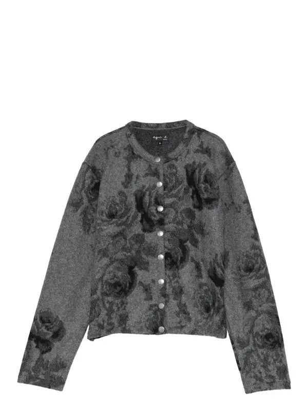 AGNES B. Rose-pattern Snap Cardigan - Black