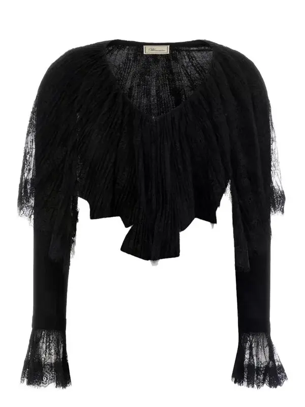 Blumarine Lace-trimmed Ruffled Cardigan - Black