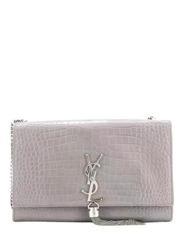 Saint Laurent Classic Monogram Tassel Crocodile Embossed Leather Medium Crossbody Bag - Grey